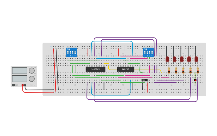 Circuit design 4- Bit Binary Adder/Subtractor | Tinkercad