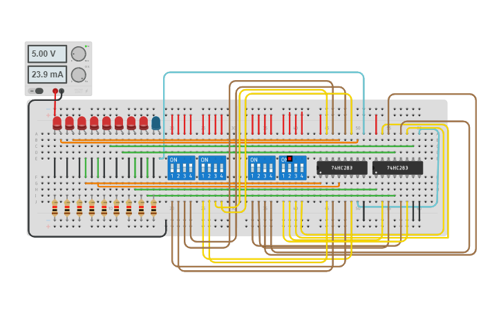Circuit design 8bit adder - Tinkercad