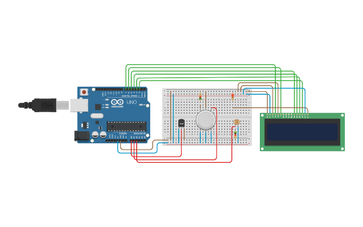 Circuit design Fire Alarm with LCD Display - Tinkercad