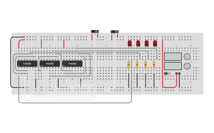 Circuit design IC74LS02 4INPUT - Tinkercad