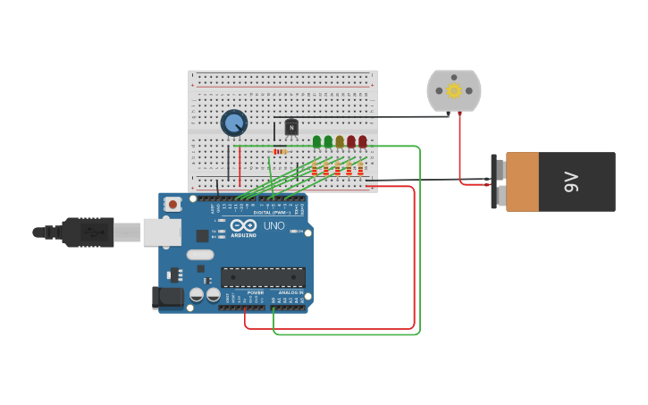 Circuit design LED con transistor y potenciometro | Tinkercad Circuit design LED con transistor y potenciometro | Tinkercad