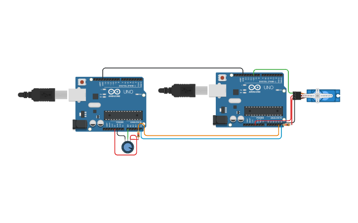 Circuit design Conexión de dos ARDUINO por I2C - Tinkercad