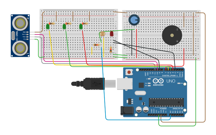 Circuit design 3 sensores - Tinkercad