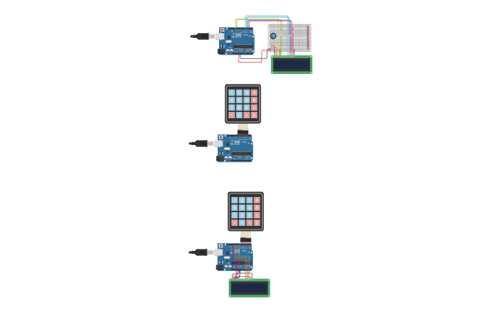 Circuit design Praktikum Proyek Kalkulator Akses LCD dan Keypad - Tinkercad