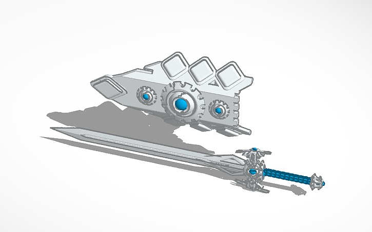 3D design Fantasy Sword & Forearm Shield - Azure Guardian | Tinkercad