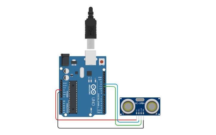 Circuit design hc srf04 to arduino - Tinkercad