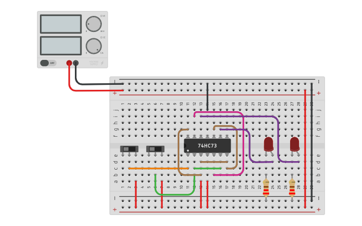 Circuit design 2-Bit DOWN COUNTER asynchronous | Tinkercad