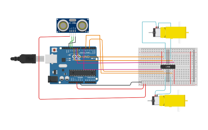 Circuit design OBSTACLE AVOIDANCE ROBOT USING ULTRASONIC SENSOR - Tinkercad