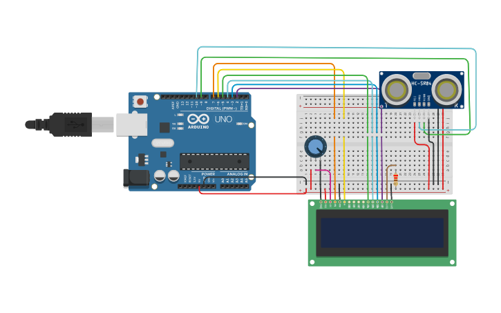 Circuit design Ultrasonic sensor - Tinkercad