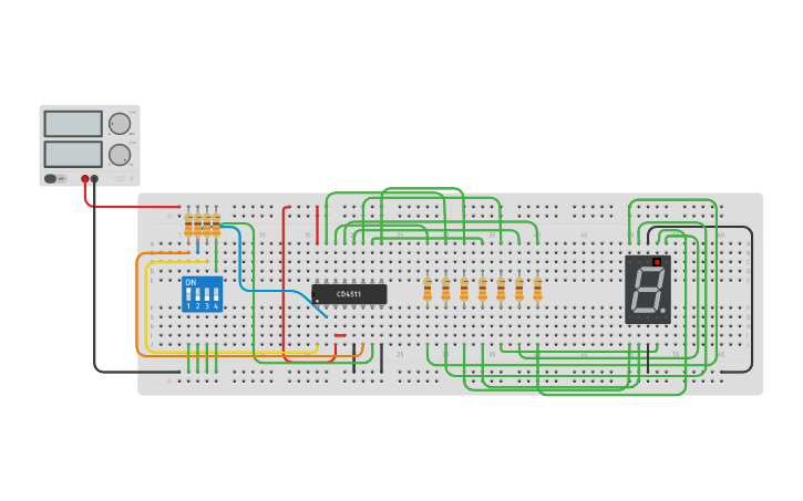 Circuit design BCD to Seven Segment decoder - Tinkercad