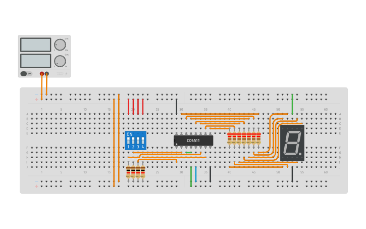 Circuit design BCD to 7-segment Decoder - Tinkercad