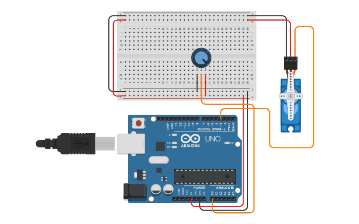 Circuit design Servomotor con Potenciometro - Tinkercad