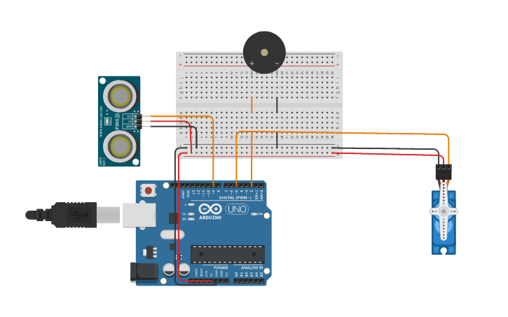 Circuit design smart waste bin project - Tinkercad