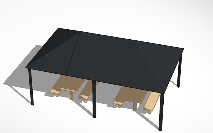 3D design 20x12 shelter with tangent picnic tables - Tinkercad