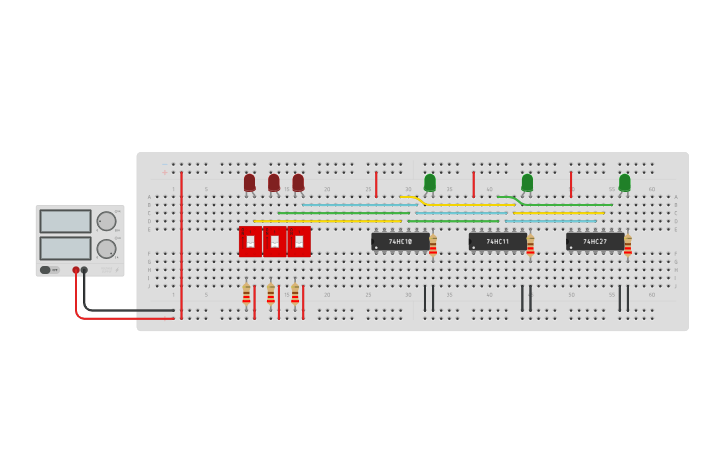 Circuit design 3-input logic gates - Tinkercad