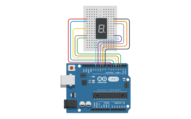 Circuit design 7 segmentos | Tinkercad