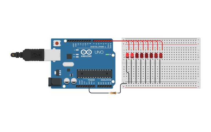 Circuit Design Row Of Leds Tinkercad