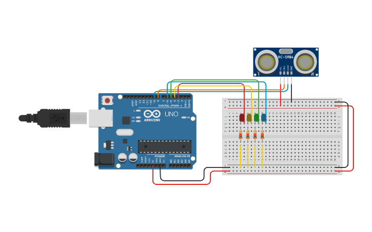 Circuit design Luces led con sensor - Tinkercad