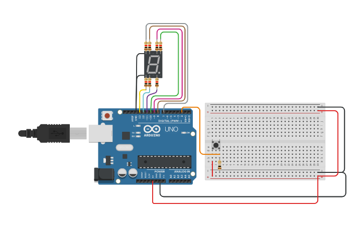 Circuit design 04. Display con pulsador contador - Tinkercad