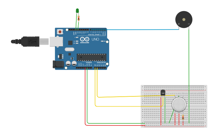 Circuit design fire Alarm - Tinkercad