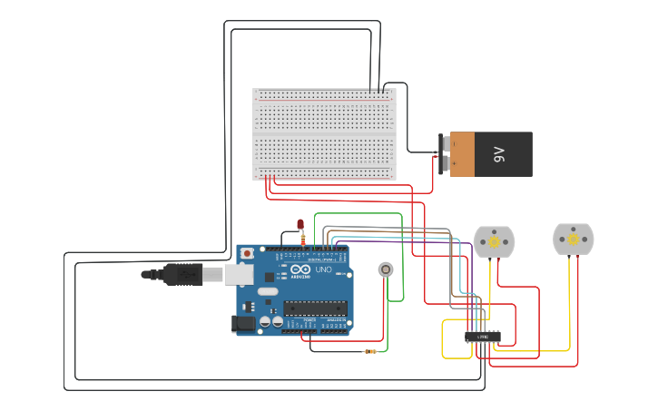 Circuit design light following robot - Tinkercad