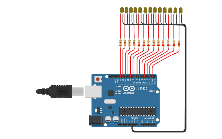 Circuit design Arduino Control LED Chaser - Tinkercad