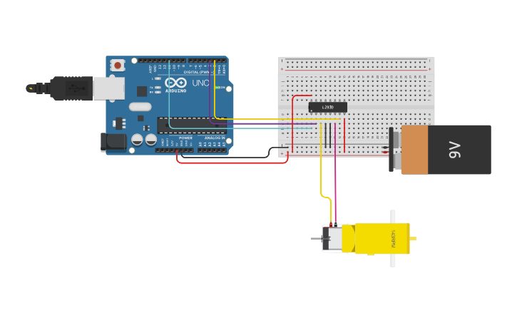 Circuit design Prática 5 - Motor DC | Tinkercad