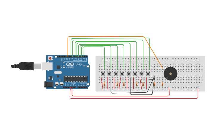 Circuit Design Piano Con Arduino Tinkercad 
