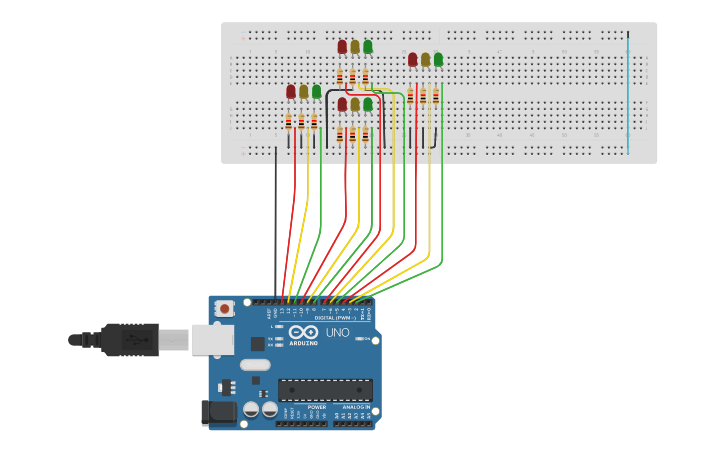 Circuit design Traffic 4-Way - Tinkercad