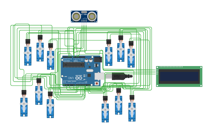 Circuit design Spider Robot - Tinkercad