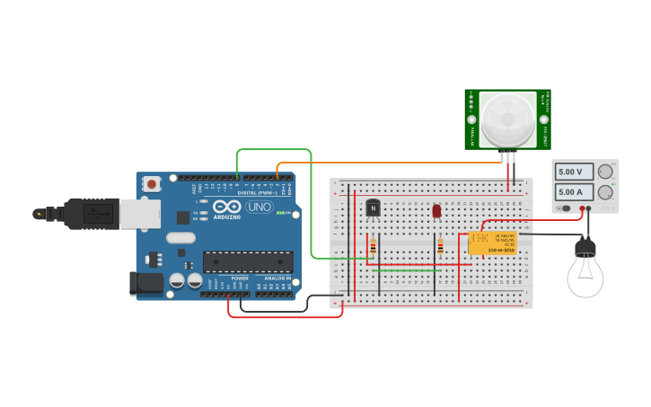 Circuit design comando lampada relè | Tinkercad