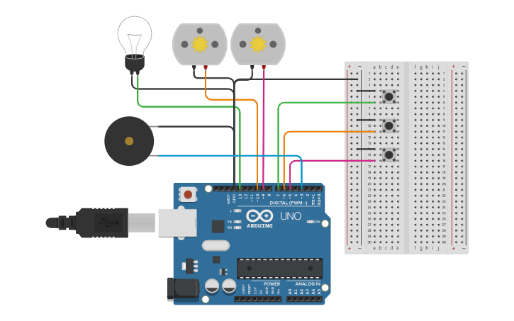 Circuit design Control ventiladores y lampara - Tinkercad