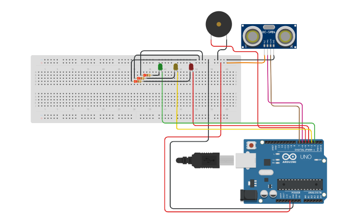 Circuit design Rangkaian Sensor Parkir Rizal Ardiansyah | Tinkercad