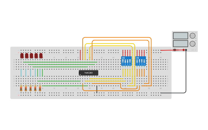 Circuit design 4-bit Adder - Tinkercad