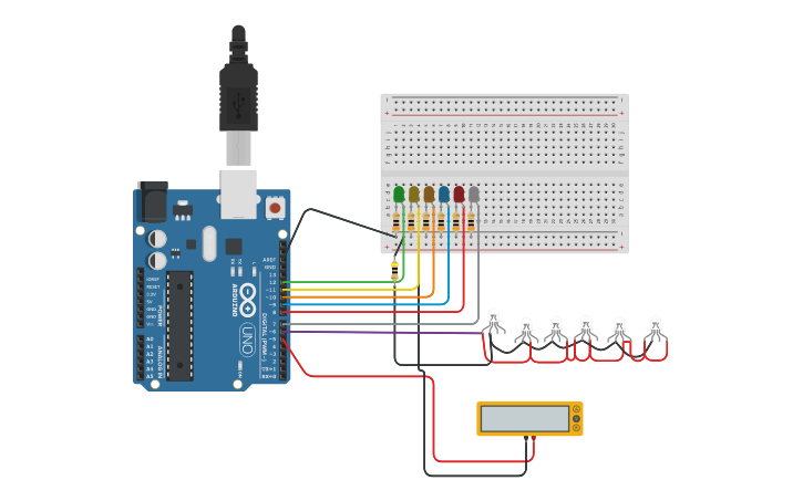 Circuit design SERIE DE LUCES LED - Tinkercad