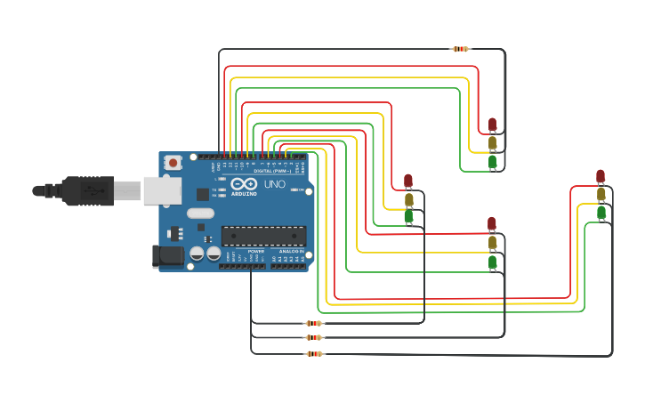 Circuit design traffic light control - Tinkercad