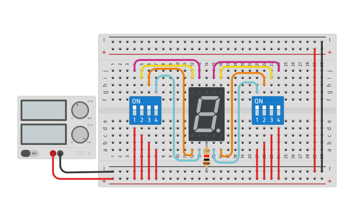 Circuit design 7 segment-display - Tinkercad