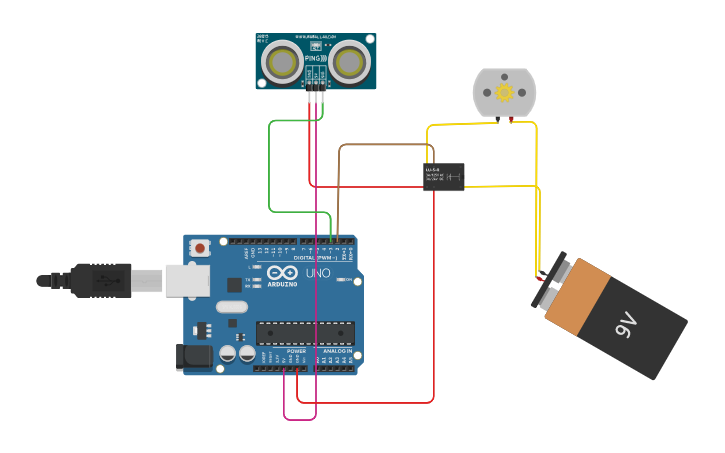Circuit design Arduino Kipas Angin Otomatis sensor ultrasonik distance Julian J - Tinkercad