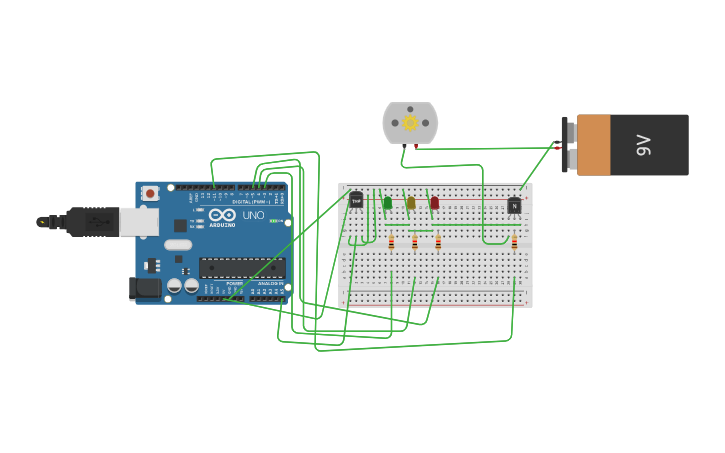 Circuit Design ışıklı Motor Tinkercad