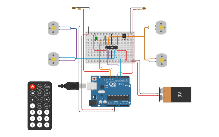 Circuit design Remote Controlled Car - Tinkercad