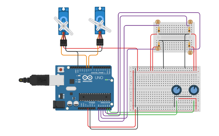 Circuit Design Solar Tracker El Modelo Cuenta Con Fallas Tinkercad