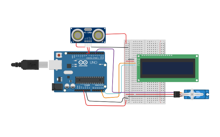 Circuit design week10 Ultrasonic, LCD, servo and Serial Monitor - Tinkercad