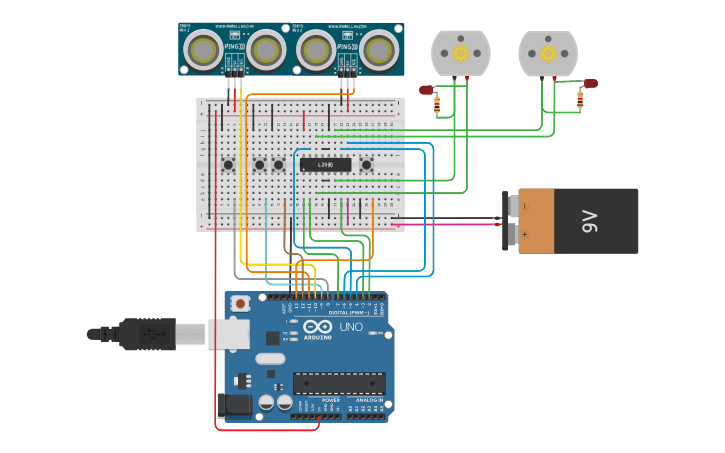 Circuit design Robot ultrasonic v1.0 - Tinkercad