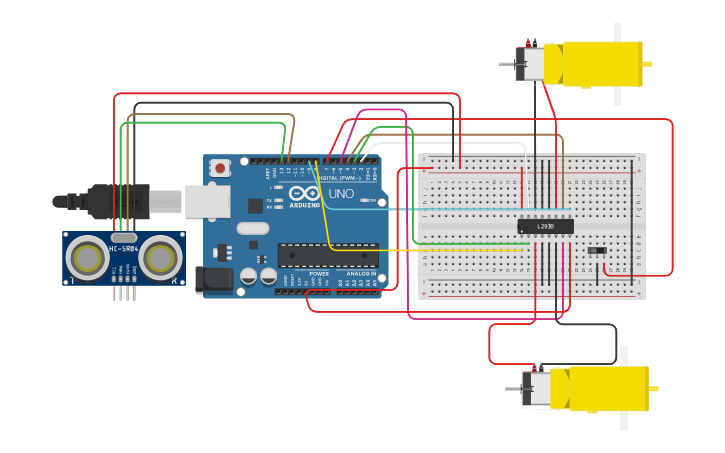Circuit design ErickAndrean_PraktekRobotika_Obstacle Avoiding Robot | Tinkercad