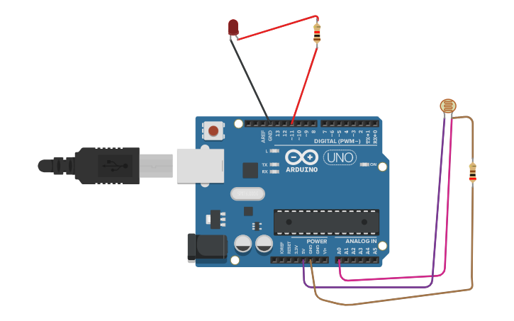 Circuit design LDR with aurdino led control | Tinkercad