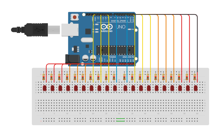 Circuit design 20 leds - Tinkercad