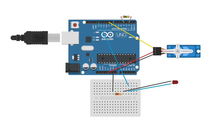 Circuit design Servo + LED Touch Sensor - Tinkercad