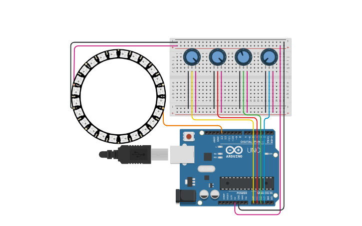 Circuit Design Neopixel W Potentiometers Tinkercad