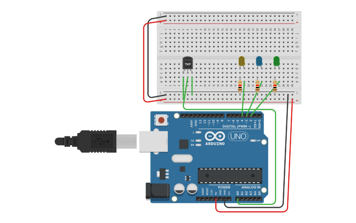 Circuit design Copy of Sensore temperatura | Tinkercad