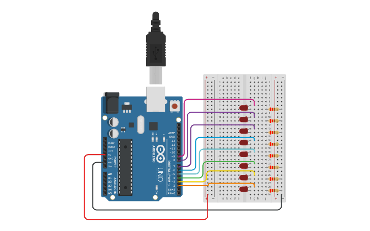 Circuit design Running light - Tinkercad